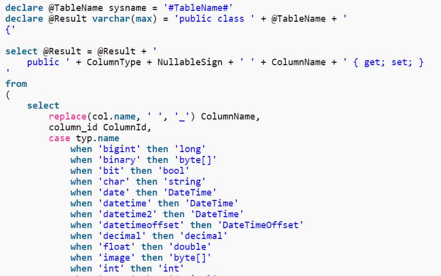 C สร้างคลาสจากตารางของฐานข้อมูล Microsoft Sql Server ด้วย Sql Cs Developers