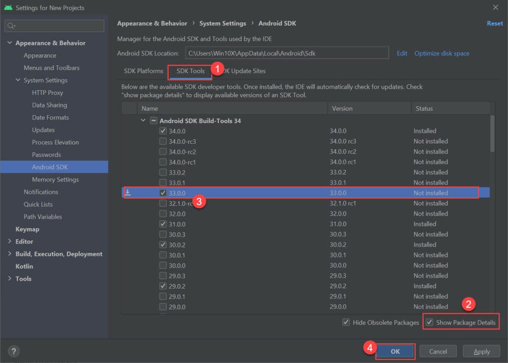 React Native วิธีแก้ไข Android SDK – Required for building and installing your app on Android ...